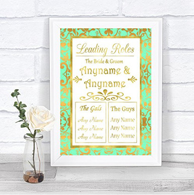 Mint Green and Gold Who's Who Leading Roles Personalized Wedding Sign ...