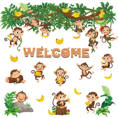 Harloon 47 Pcs Monkey Cutouts Monkey Welcome Bulletin Board Classroom ...