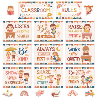 Harloon 43 Pcs Classroom Rules Posters Boho Class Rules Bulletin Board ...