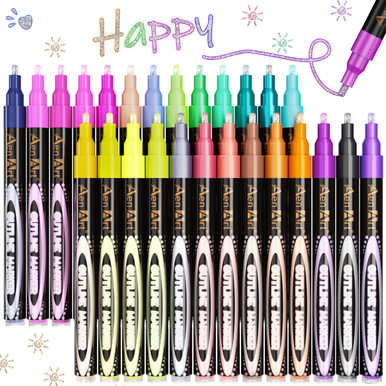 Aen Art Double Line Outline Pens, 26 Colors Shimmer Outline Marker Set ...