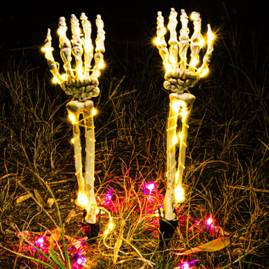 3 Pcs Halloween Decorations, Lighted Skeleton Arm Stakes, 48 LED Warm ...