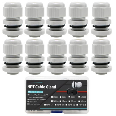 3/8 Cable Glands White PA66 Connector IP68 Waterproof Adjustable Cord ...