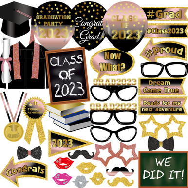 2023 Graduation Decorations Party Supplies Photo Booth Props, Rose Gold ...