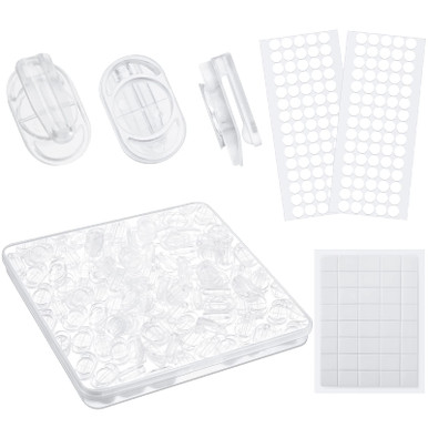 120 Pieces Adhesive Plastic Sticky Clips Clear Clips Reusable Removable ...