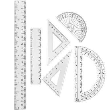 Plastic Clear Ruler Math Set Includes Protractor, Triangle Rulers,12 ...