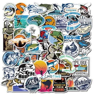 50Pcs Go Fishing Club Stickers Outdoor Catch Fish Adventure Waterproof ...