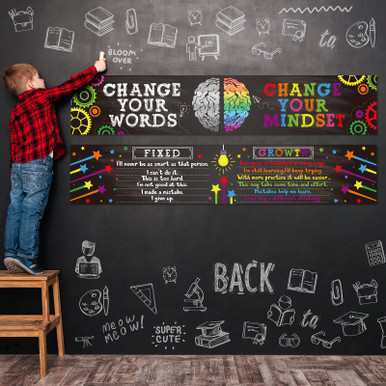 2 Pcs Growth Mindset Classroom Decorations Positive Banner Bulletin ...