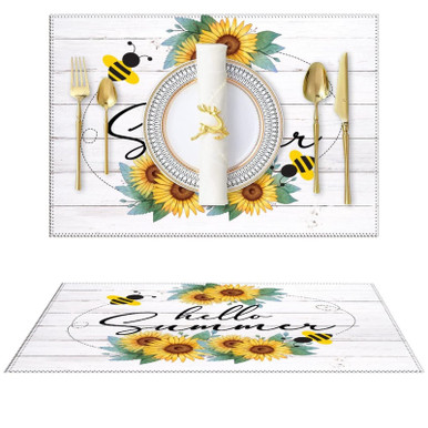Table Mat Floral Sunshine Sunflowers Washable Cloth Non-Slip Table ...
