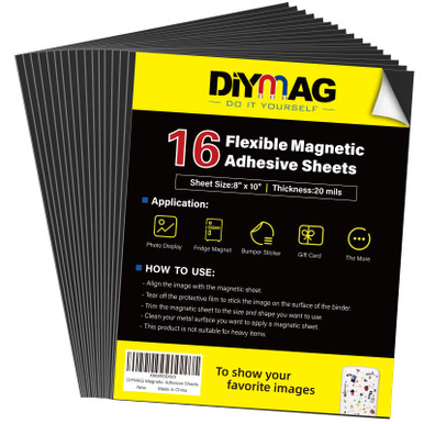 DIYMAG 16Pack Magnetic Adhesive Sheets, Magnetic Sheets with Adhesive ...