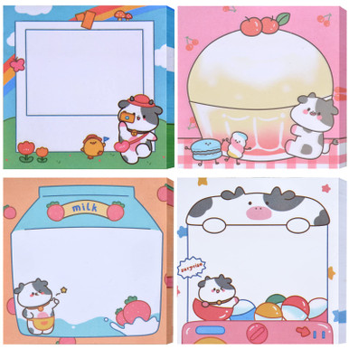 Cute Cow Sticky Notes,3x3 inch Self-Sticky Notes,4 Pad Cartoon Kawaii ...