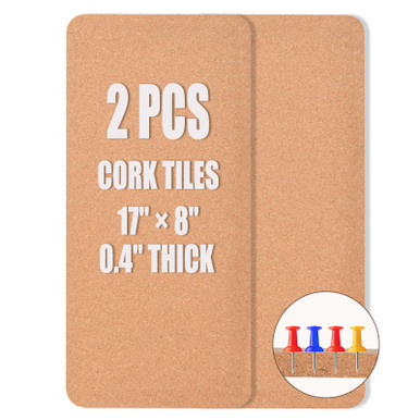 Unframed Cork Board Tiles Bulletin Board, 2 Pack, 17"x8"-0.4" Thick ...