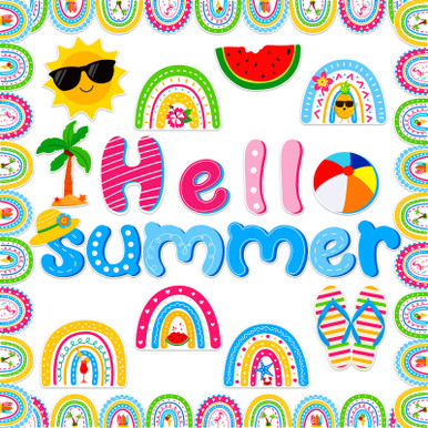 Ireer 91 Pcs Summer Bulletin Board Decorations Hello Summer Rainbow ...
