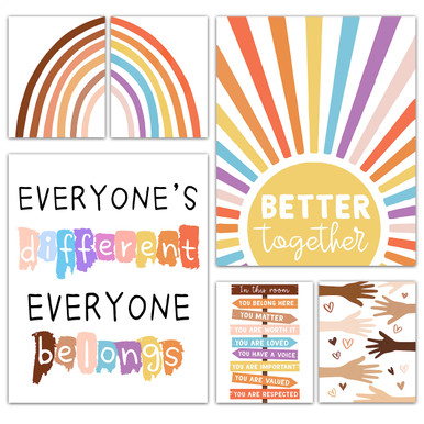 TIOFUNO 6 Pieces Rainbow Classroom Posters, Diversity Poster for ...