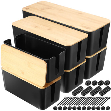 6 Pack Cable Management Box Organizer with Bamboo Lid, Large Medium ...