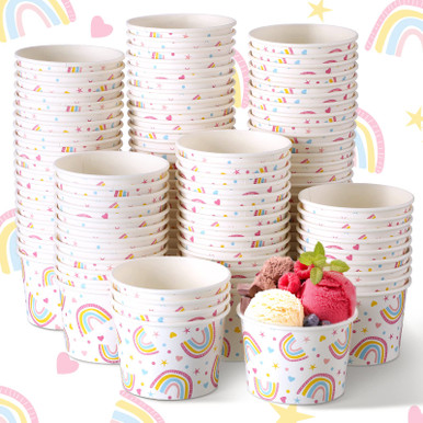 100 Packs 8 oz Rainbow Ice Cream Cups Disposable Dessert Cups Rainbow ...