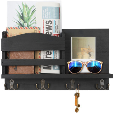 Key Holder for Wall Modern, Wooden Mail Organizer Wall Mount 4 Double ...