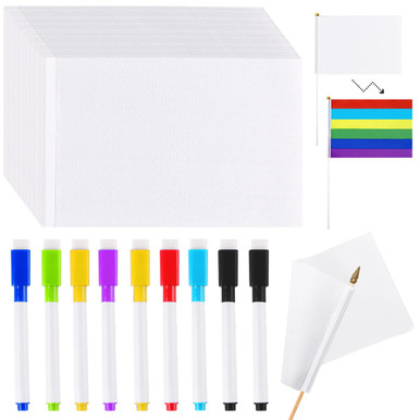 WXJ13 40 Pack Solid White Blank Flag Small Mini Plain White DIY Color ...