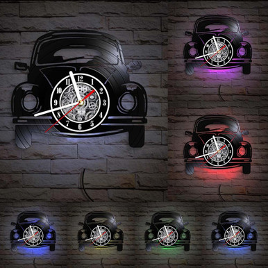 The Geeky Days Camper Van Vinyl Record Wall Clock with USB 7 Color LED ...