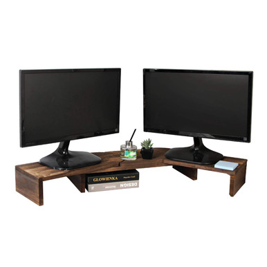 J JACKCUBE DESIGN Rustic Torched Wood Dual Monitor Stand with ...
