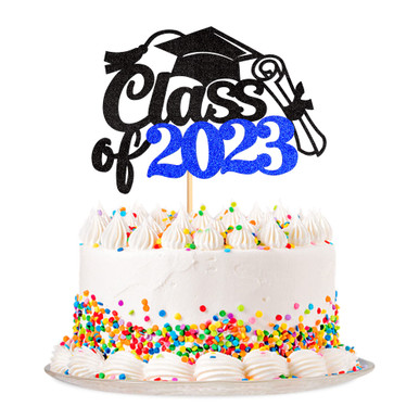 Ercadio 1 Pack Congrats Class of 2023 Cake Topper Blue Glitter Grad Cap ...