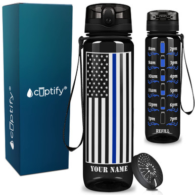 Personalized Police Gifts for Men Thin Blue Line Flag Black Frosted 32 ...