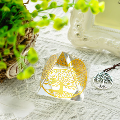 KRISININE Crystal Pyramid Prism with Gold Painted Tree of Life Egyptian ...