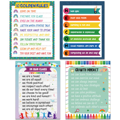 Qeeenar 4 Pcs Classroom Rules Posters 22 x 17 '' Motivational Bulletin ...