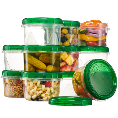 PLASTICPRO 12 Pack Twist Cap Food Storage Containers with Green Screw ...
