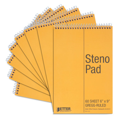 Better Office Products Spiral Steno Pads, 8 Pack, 6 x 9 inches, 60 ...