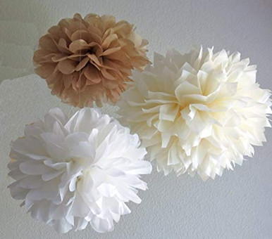 12PCS Mixed Cream Tan Brown White Paper Flowers - Fluffy Tissue Paper ...