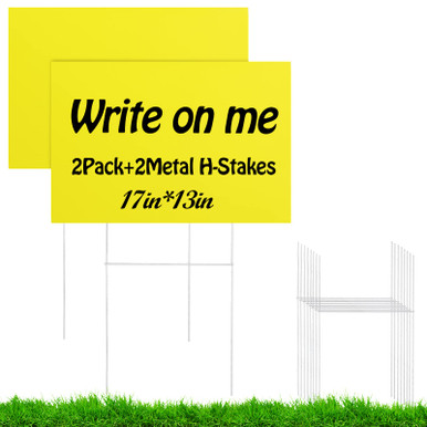 2 PACK 17x 13 Inches Yellow Blank Yard Signs - Waterproof Corrugated ...