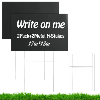 2 PACK 17x 13 Inches Black Blank Yard Signs - Waterproof Corrugated ...