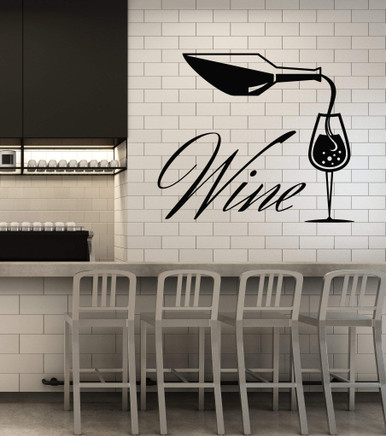 Vinyl Wall Decal Kitchen Wine Bottle Glass Cafe Restaurant Bar Stickers ...