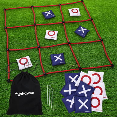 WonkaWoo Giant Tic Tac Toe Rope Grid with 9 Bean Bag Toss Game Playset ...