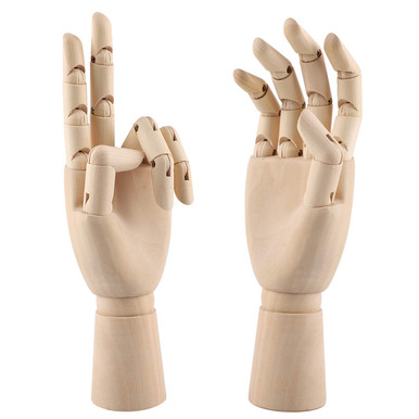 12 Inch Wooden Hand Model Flexible Moveable Fingers Manikin Hand Figure ...
