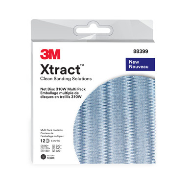 3M Xtract Net Disc 310W, 6 in, 12 Piece Multi-Pack Hook and Loop Sanding Disc, 80+, 120+, 180 ...