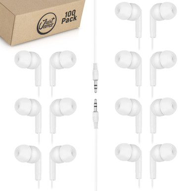 JustJamz Bulk Earbuds 100 Pack | Basic Ear Bud, Pearl White in-Ear ...