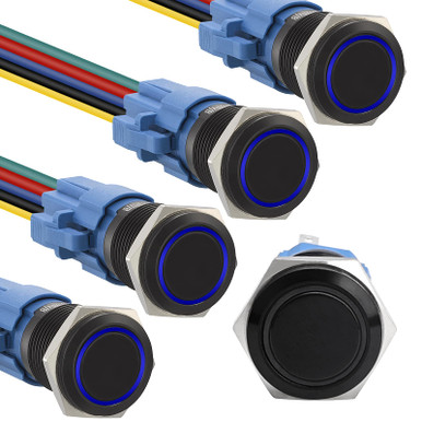 Starelo 5pcs 19mm Latching led Push Button Switch Black Shell, IP65 ...
