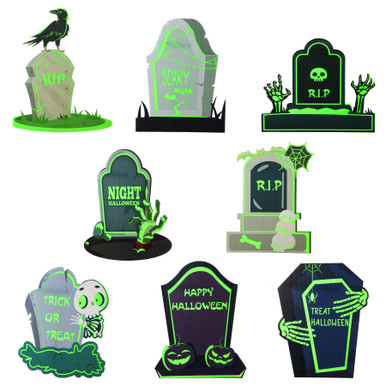 8 Pack Tombstone Yard Sign Fluorescence Halloween Decoration Signs with ...