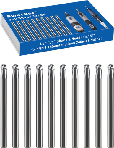 Sworker Carbide Burr Set,Compatible Dremel,1/8" Shank,10PCS,Ball-Shape ...