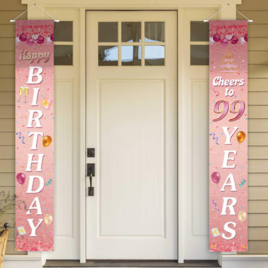 PAKBOOM Happy Birthday Cheers to 99 Years Pink Yard Sign Door Banner ...