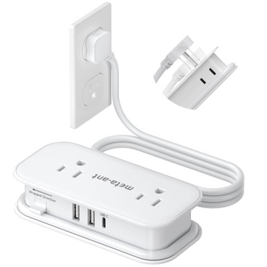 Travel Power Strip 4 Outlets Flat Plug Extension Cord with 3 USB Ports ...