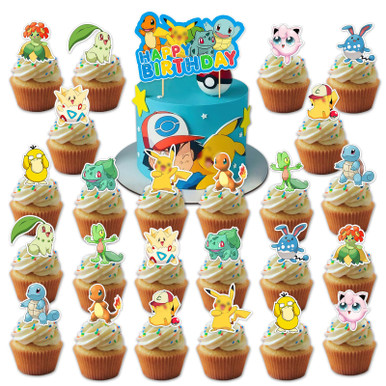 25PCS Cartoon Cake Toppers Anime Cupcake Topper Happy Birthday Cake ...