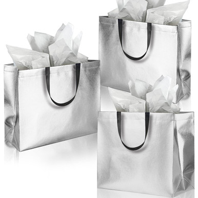GITMIWS Sparkle Gift Bags with Tissues, Set of 18 Silver Reusable Shiny ...