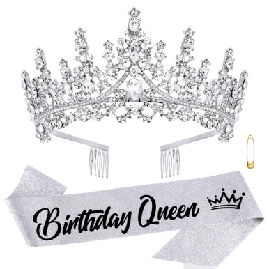 ATODEN Birthday Queen Sash Tiara Crown Silver Tiaras and Crowns for ...