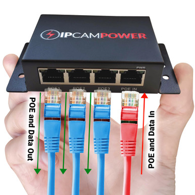 IPCamPower POE Powered 3 Port Switch & Network Cat5 Cat6 Midspan Cable ...