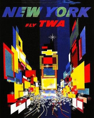 1957 New York - Fly TWA Travel Advertising Poster - Warehousesoverstock