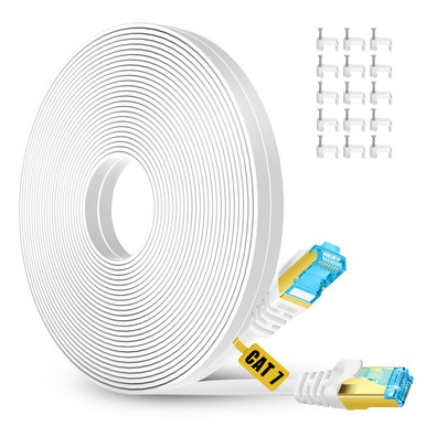 Cat 7 Ethernet Cable 75 ft White,High Speed Shielded Solid Flat Cable ...