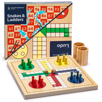 Yellow Mountain Imports 2-in-1 Reversible Wooden Snakes and Ladders ...