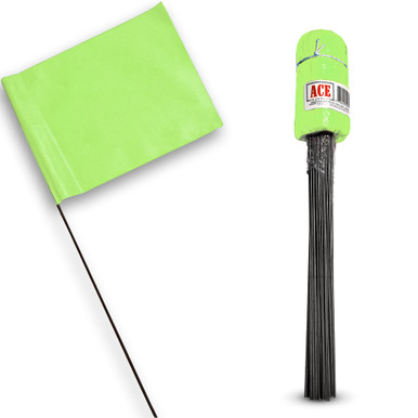 Lime Marking Flags 100 Pack - 4x5-Inch Marker Flags - 15-Inch Wire ...